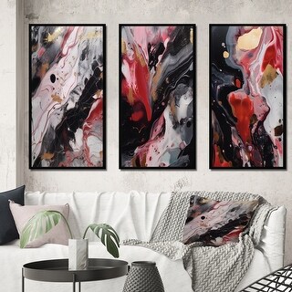 Designart "Red And Black Marble Infusion" Abstract Marble Framed Wall Art Set Of 3 Frame Gallery ...